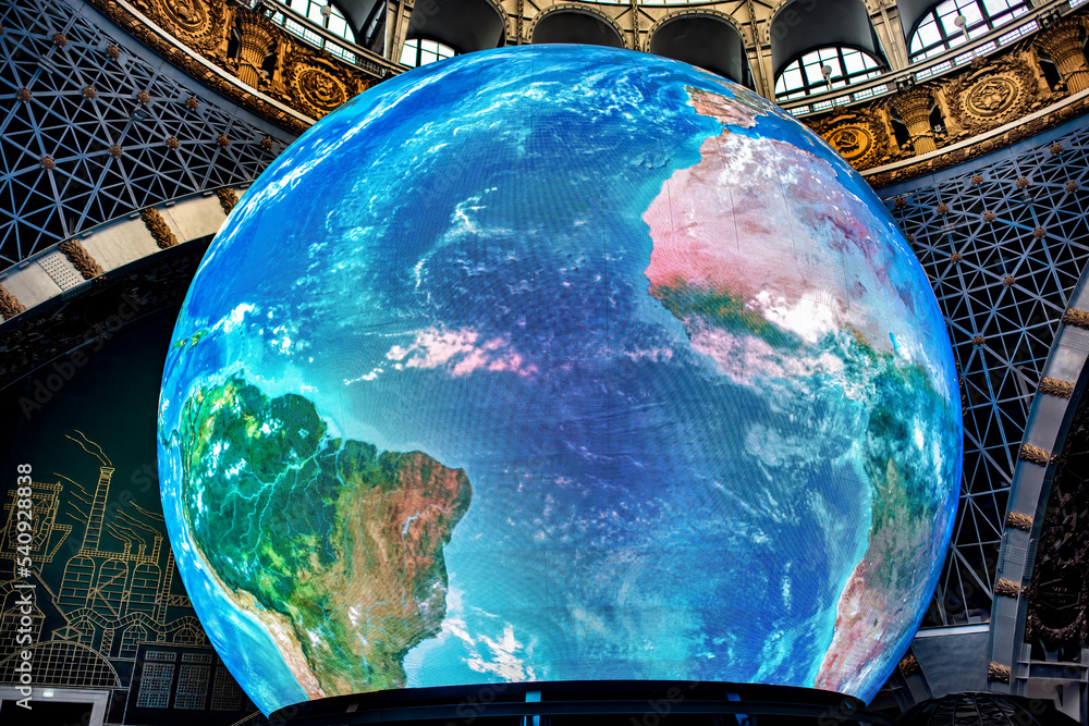 Giant working model of the planet Earth in the Space Museum in Moscow ...