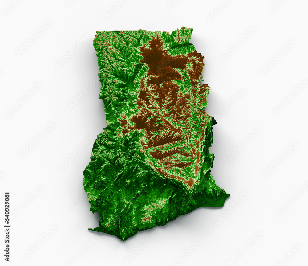 Ghana Topographic Map 3d realistic map Color 3d illustration Stock ...