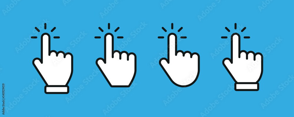 Vector set of hand cursor icons. Clicking cursor, pointing hand clicks ...