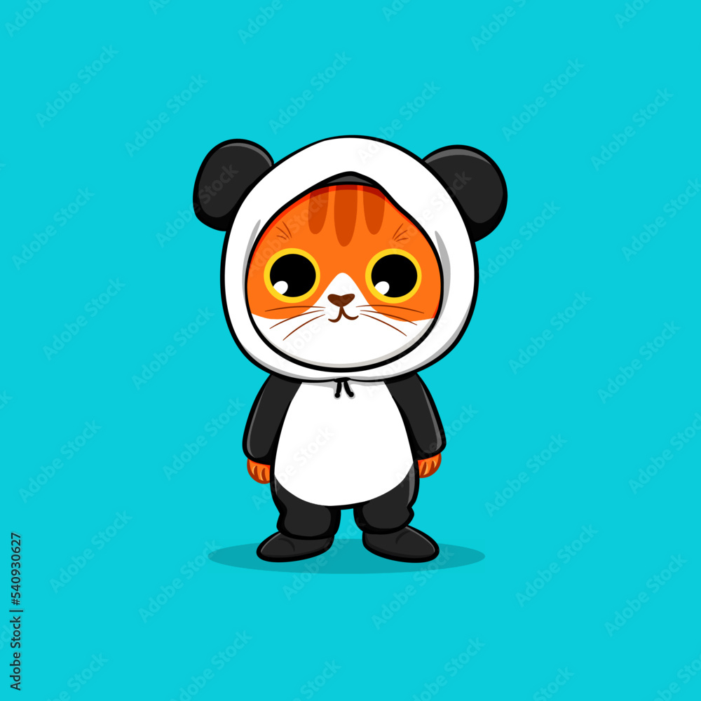 Cute cat wearing panda costume cartoon vector icon illustration Stock ...