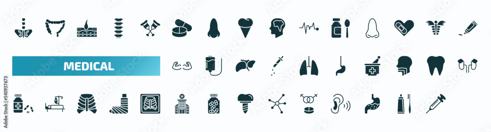 set of 40 filled medical icons. flat icons such as pelvic area, pill ...