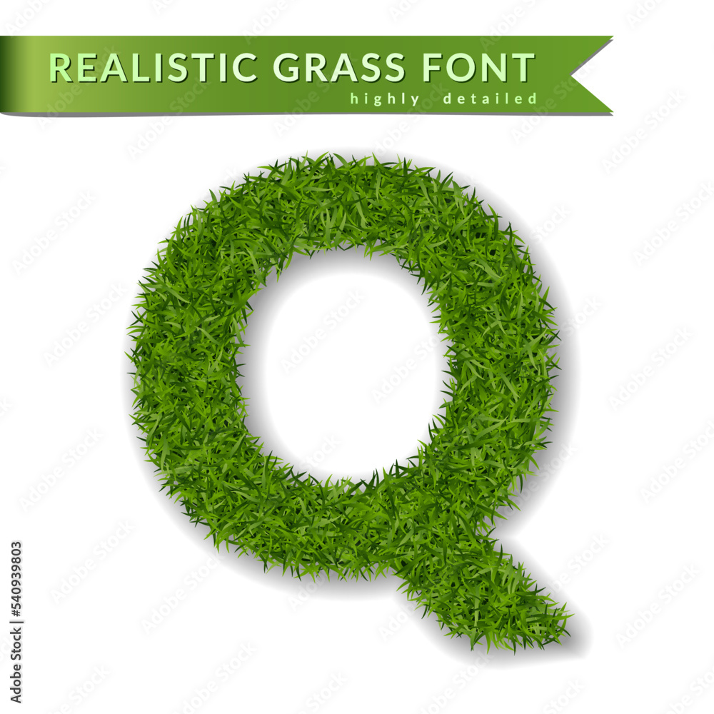 Grass letter Q, alphabet 3D design. Capital letter text. Green font ...