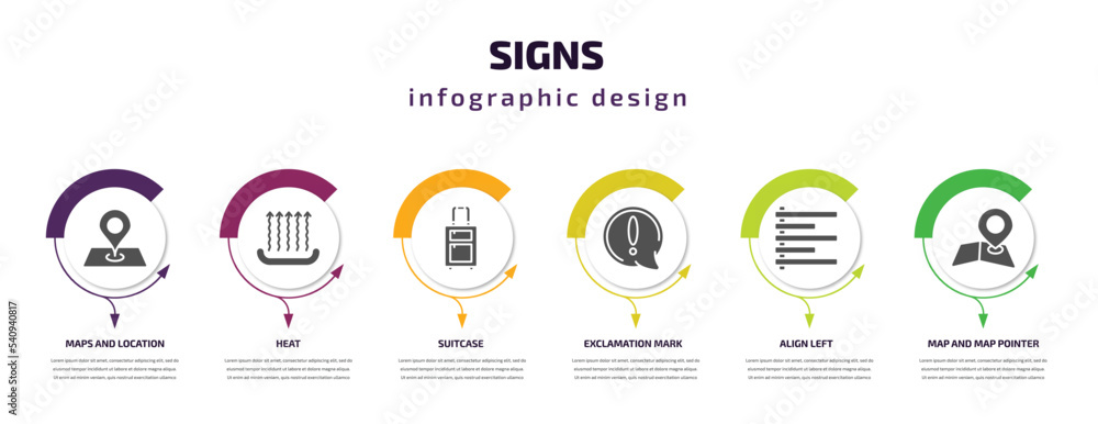 signs infographic template with icons and 6 step or option. signs icons ...