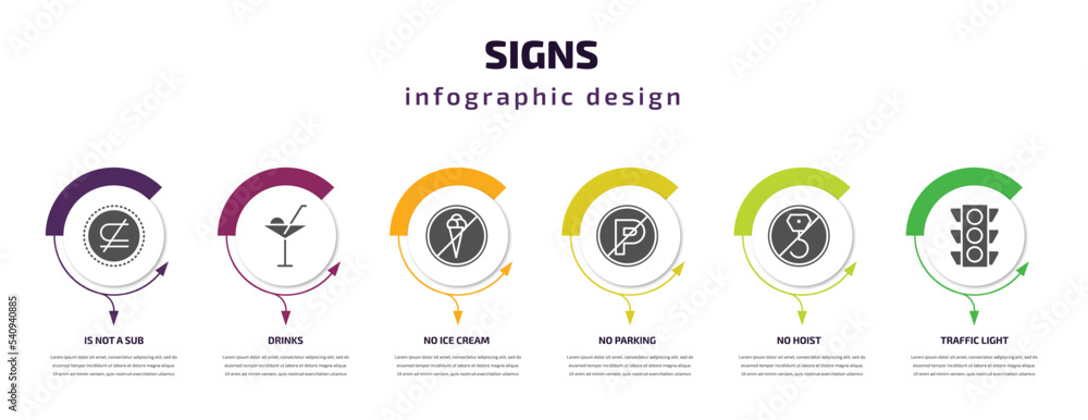 signs infographic template with icons and 6 step or option. signs icons ...