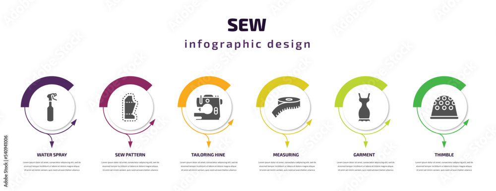 sew infographic template with icons and 6 step or option. sew icons ...