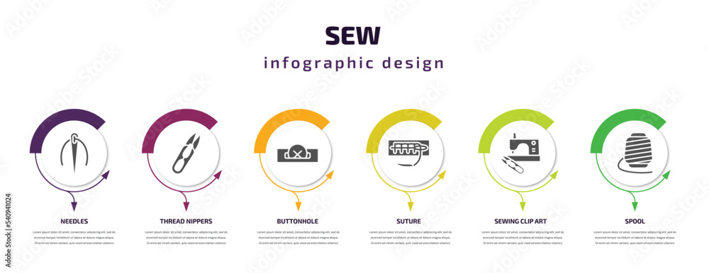 sew infographic template with icons and 6 step or option. sew icons ...