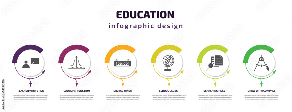 education infographic template with icons and 6 step or option ...