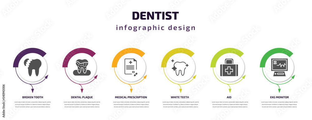 dentist infographic template with icons and 6 step or option. dentist ...