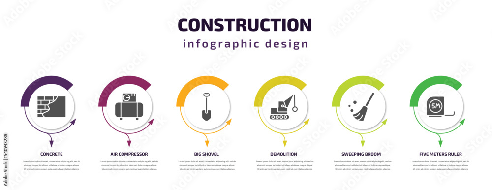 construction infographic template with icons and 6 step or option ...