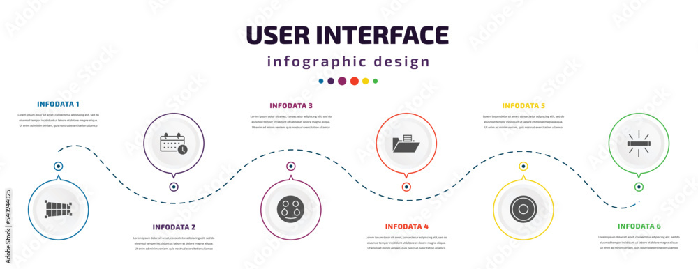 user interface infographic element with icons and 6 step or option ...