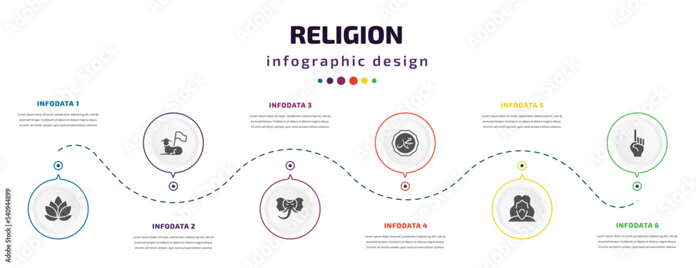 religion infographic element with icons and 6 step or option. religion ...