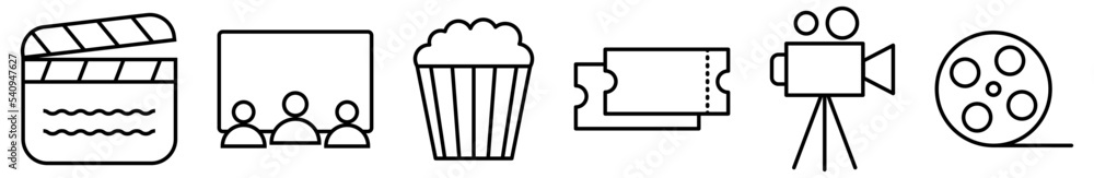 Cinema icons collection. Movie line symbols isolated on white ...