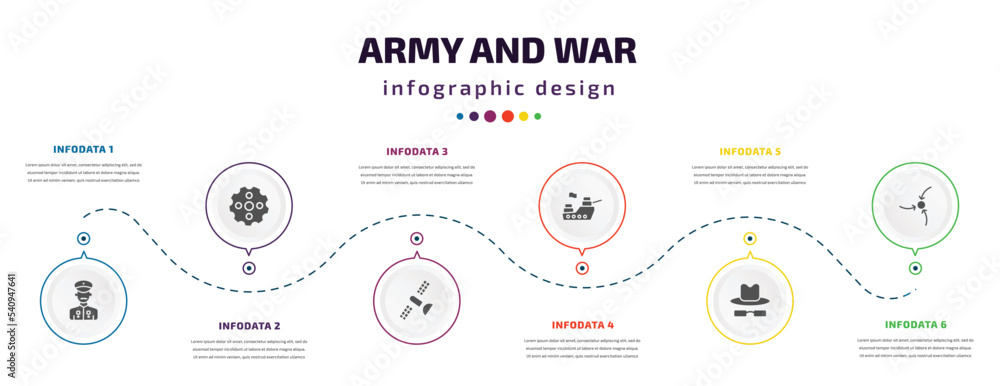 army and war infographic element with icons and 6 step or option. army ...