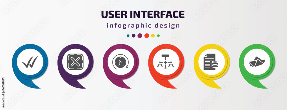 user interface infographic template with icons and 6 step or option. user interface icons such ...