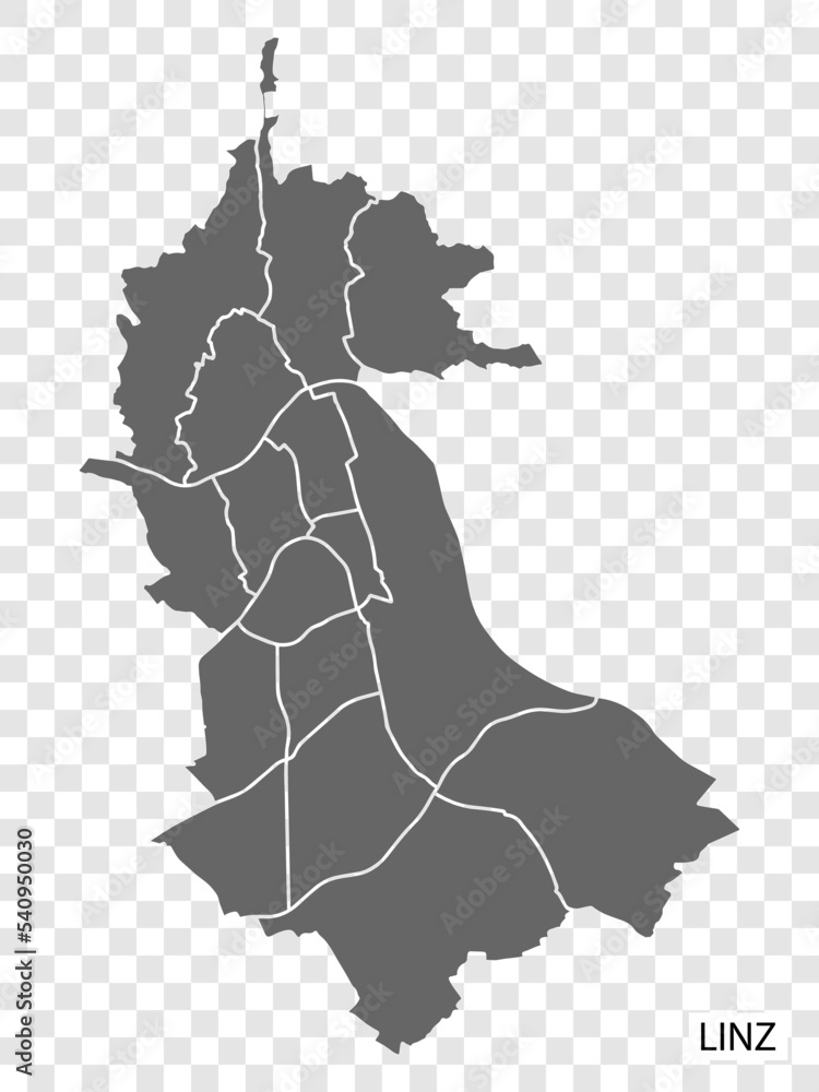 High Quality map of Linz is a city Austria, with borders of the regions ...