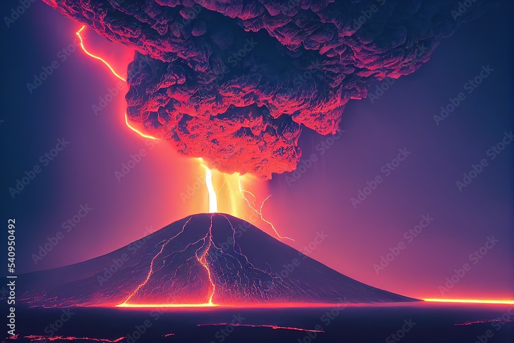 The thermal image shows a volcanic eruption. 3D rendering Stock ...