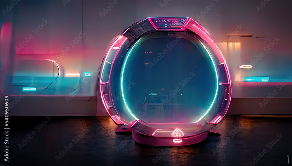 The advanced hospital of the future has a capsule with a chair and ...