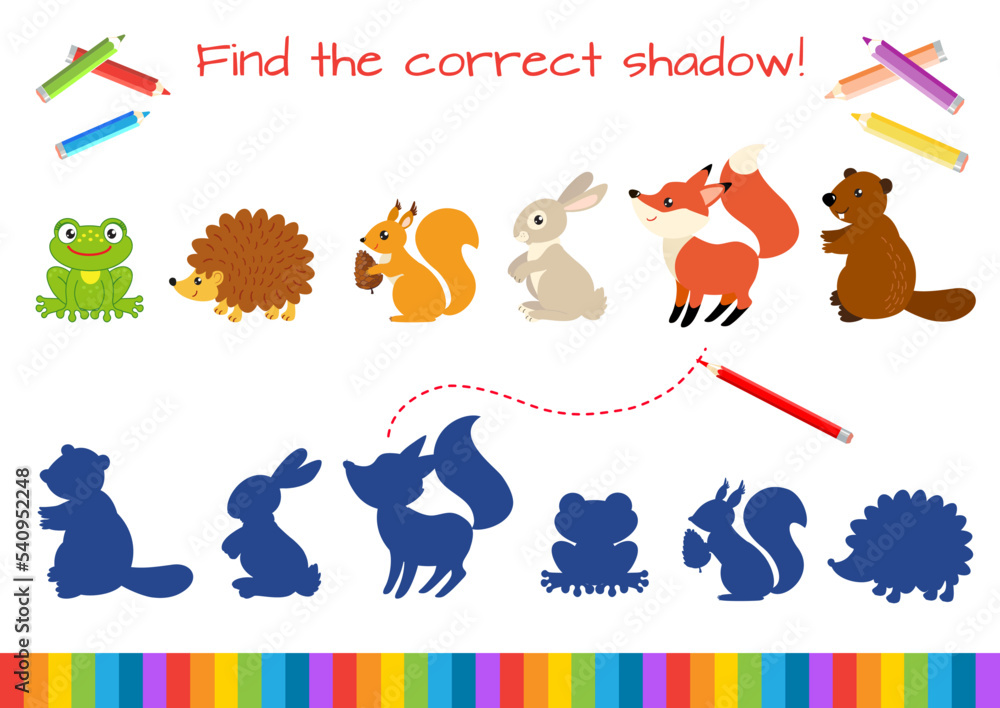 Educational mini-game for children. Find the correct shadow. Cartoon ...