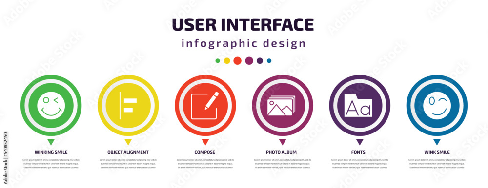 user interface infographic element with icons and 6 step or option ...