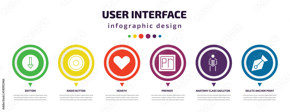 user interface infographic element with icons and 6 step or option ...