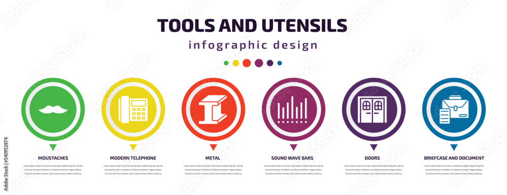 tools and utensils infographic element with icons and 6 step or option ...