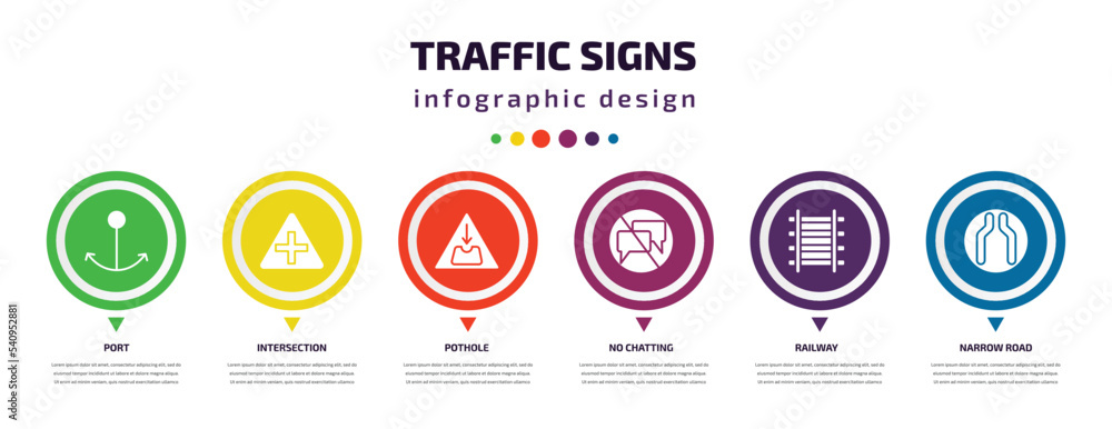 Vektorová grafika „traffic signs infographic element with icons and 6 ...