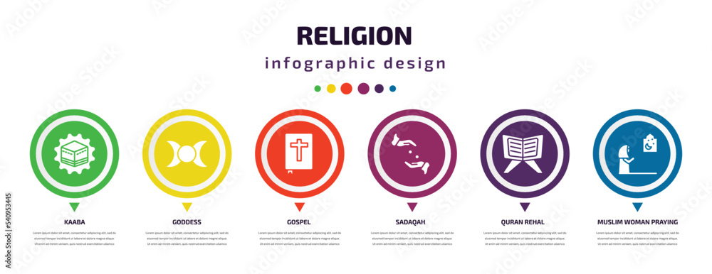 religion infographic element with icons and 6 step or option. religion ...