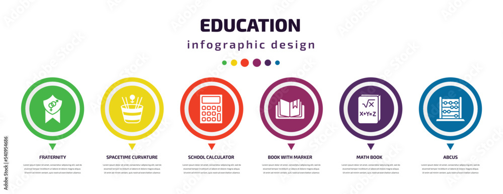 education infographic element with icons and 6 step or option ...