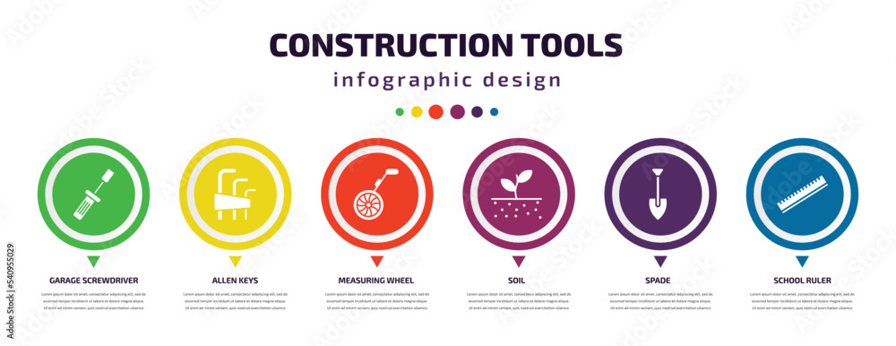 construction tools infographic element with icons and 6 step or option ...