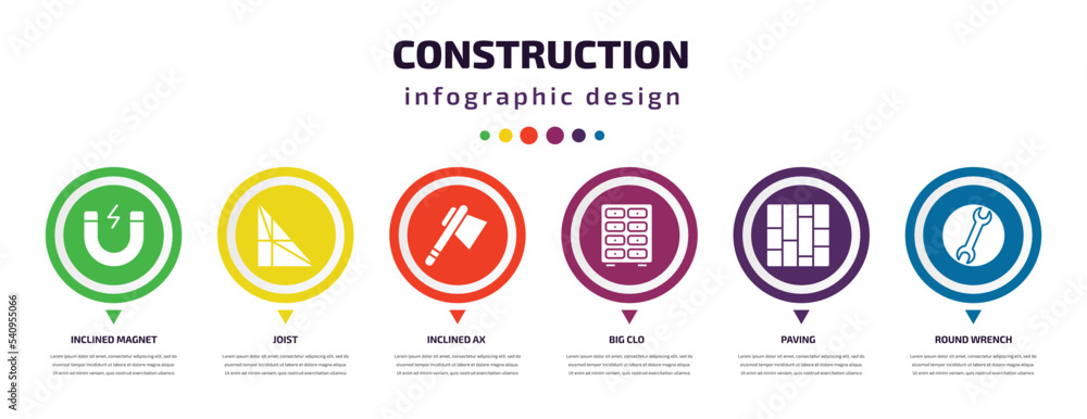 construction infographic element with icons and 6 step or option ...