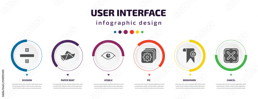 user interface infographic element with icons and 6 step or option ...