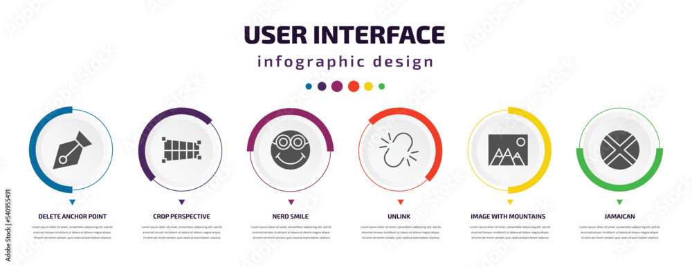 user interface infographic element with icons and 6 step or option ...