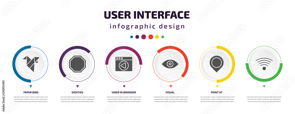 user interface infographic element with icons and 6 step or option ...