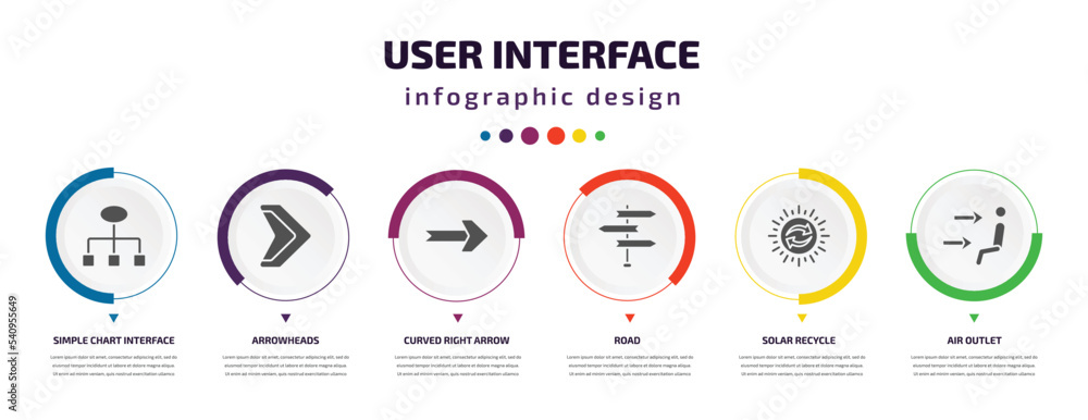 user interface infographic element with icons and 6 step or option ...