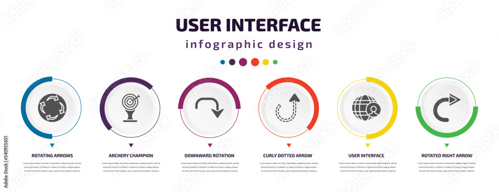user interface infographic element with icons and 6 step or option ...