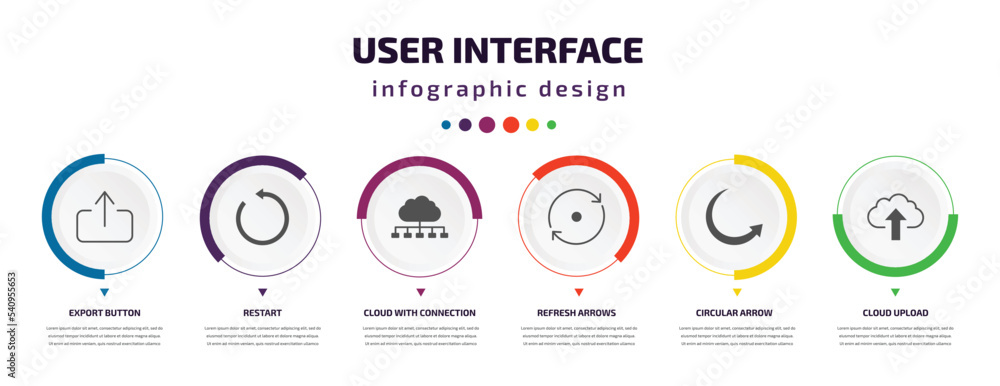 user interface infographic element with icons and 6 step or option ...
