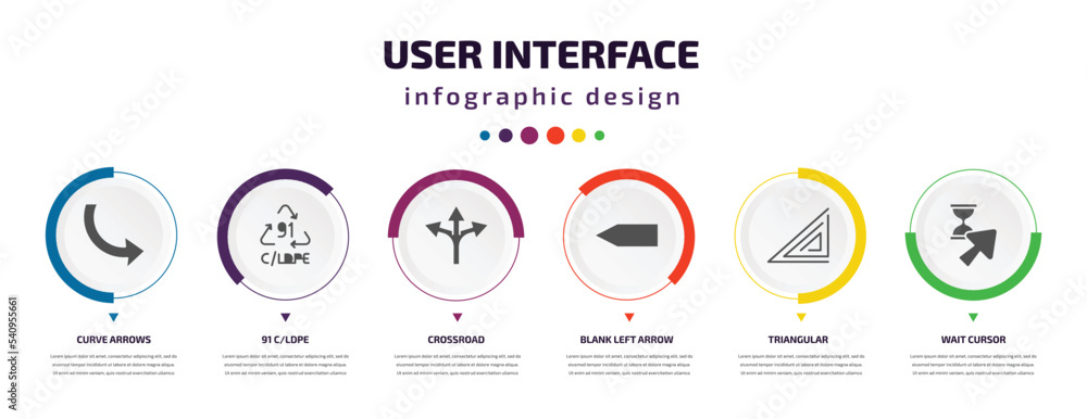 user interface infographic element with icons and 6 step or option. user interface icons such as ...
