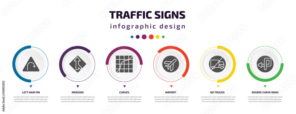 traffic signs infographic element with icons and 6 step or option ...
