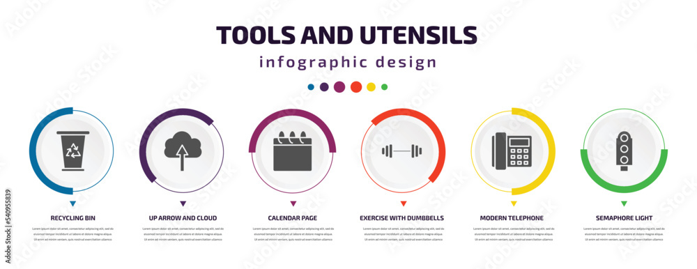 tools and utensils infographic element with icons and 6 step or option ...