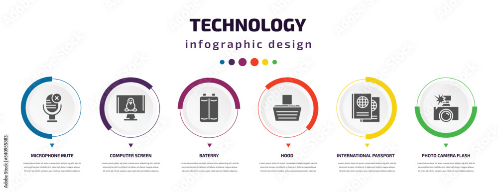 technology infographic element with icons and 6 step or option ...