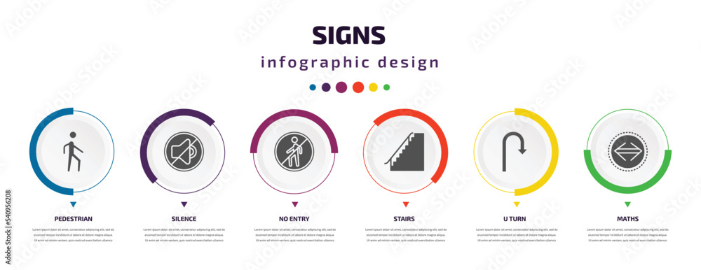 signs infographic element with icons and 6 step or option. signs icons ...