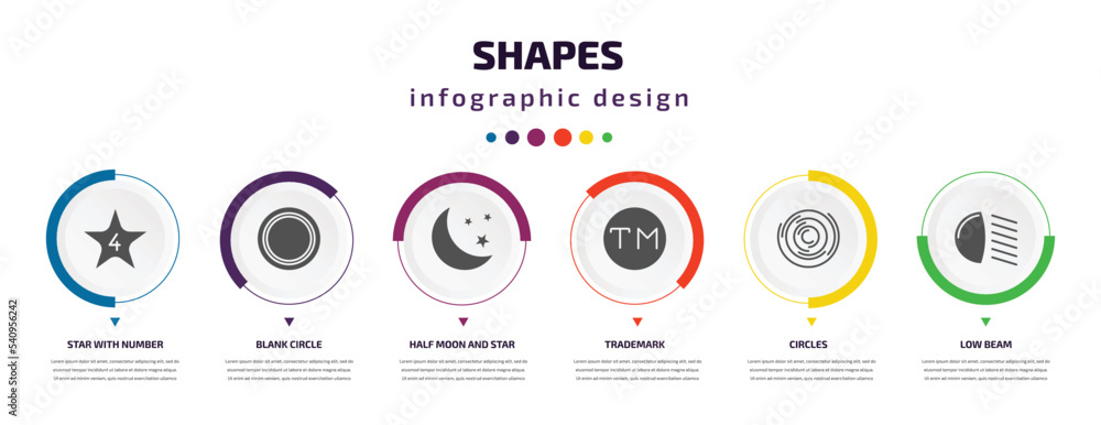 shapes infographic element with icons and 6 step or option. shapes ...