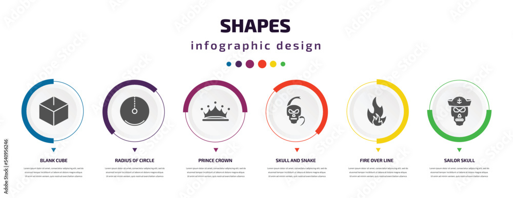 shapes infographic element with icons and 6 step or option. shapes ...