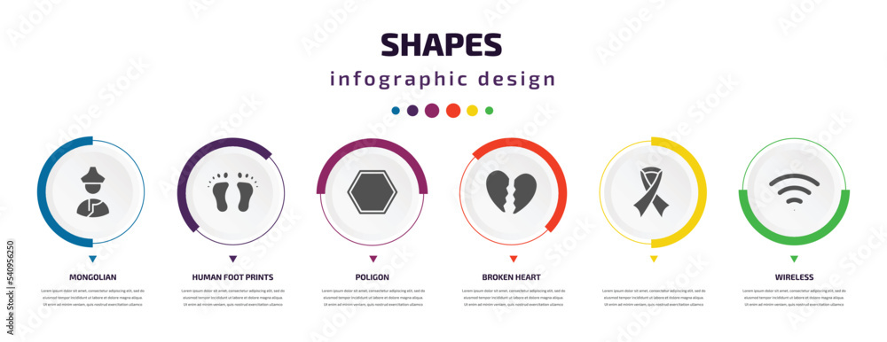 shapes infographic element with icons and 6 step or option. shapes ...