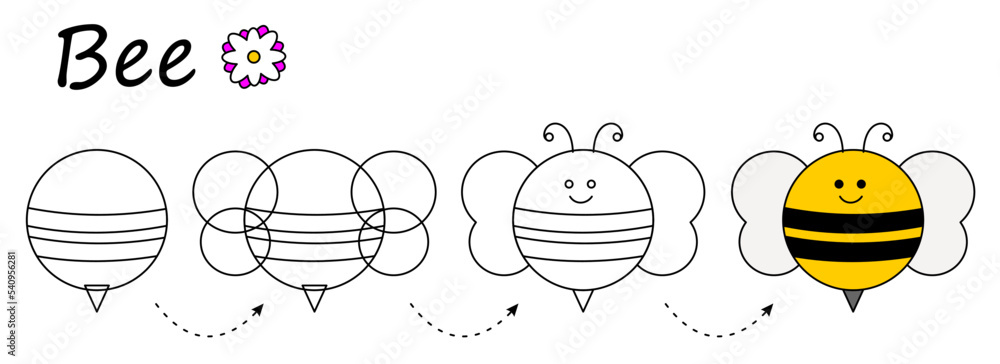 worksheet for step by step drawing a bee. teaching basic drawing ...