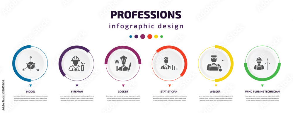 professions infographic element with icons and 6 step or option ...