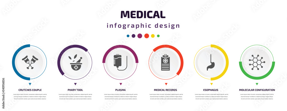 medical infographic element with icons and 6 step or option. medical ...