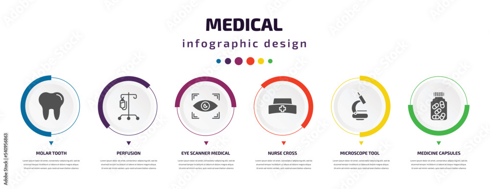 medical infographic element with icons and 6 step or option. medical ...