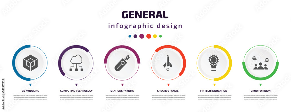 general infographic element with icons and 6 step or option. general ...