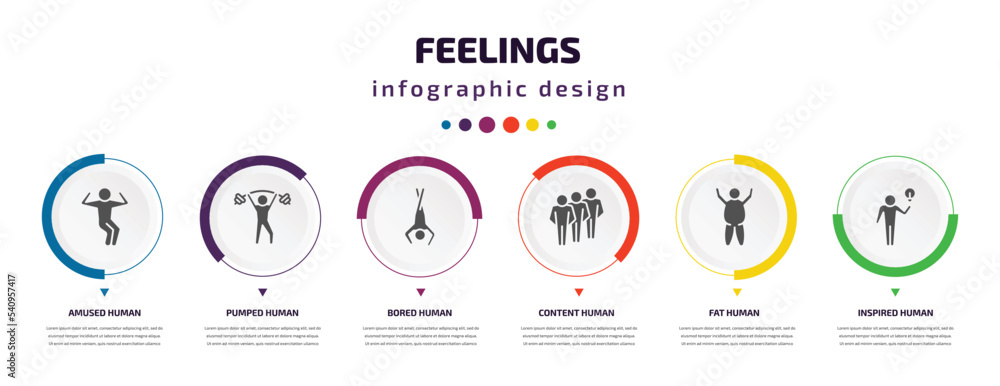 feelings infographic element with icons and 6 step or option. feelings ...